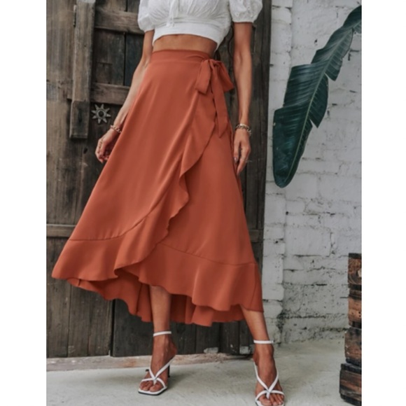 Skirts | Boho Rust Brown Hem Knot Side Wrap Maxi Skirt | Poshmark